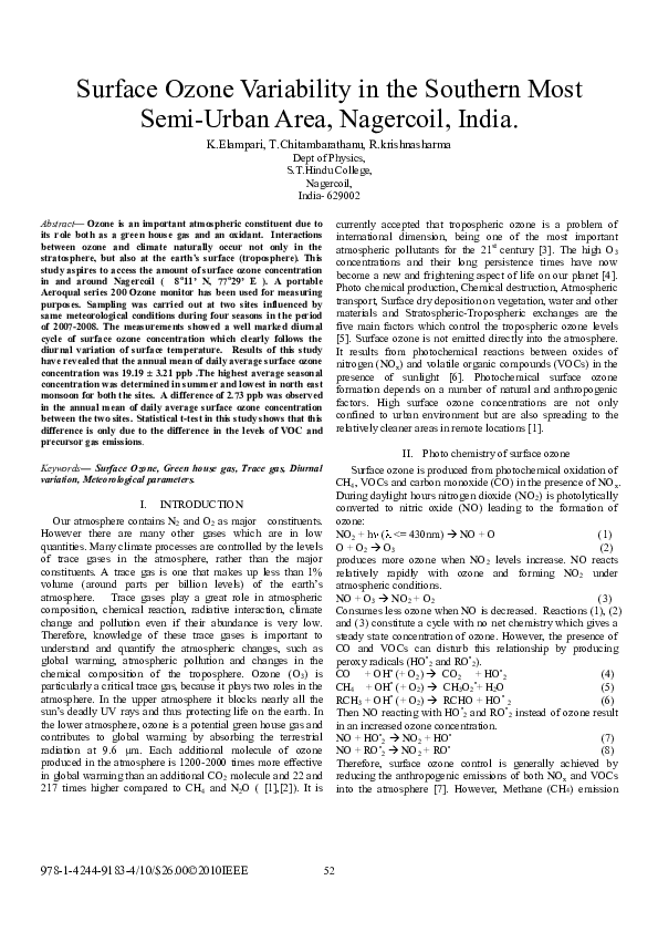 (PDF) Surface ozone variability in the southern most semi-urban area, Nagercoil, India
