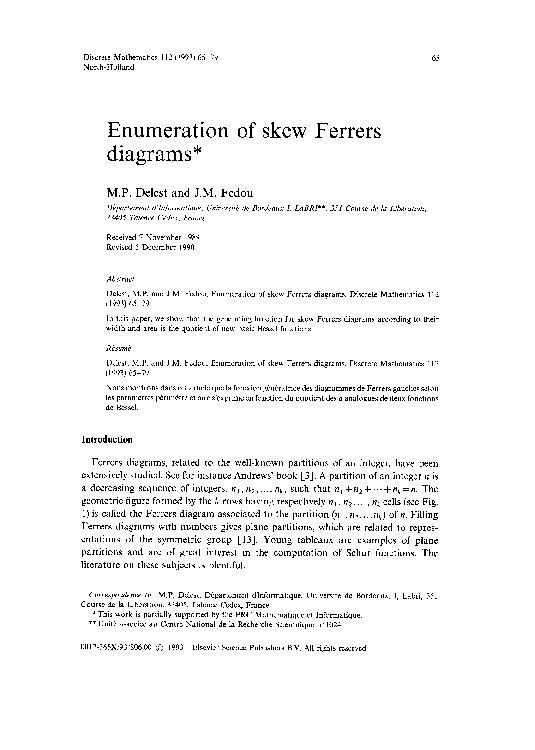 (PDF) Enumeration of skew Ferrers diagrams