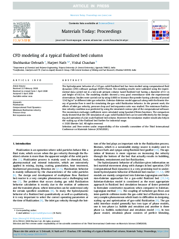 (PDF) CFD modeling of a typical fluidized bed column
