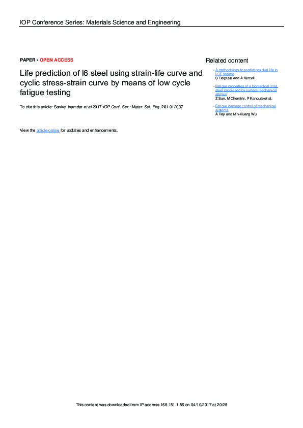 (PDF) Life prediction of l6 steel using strain-life curve and cyclic ...