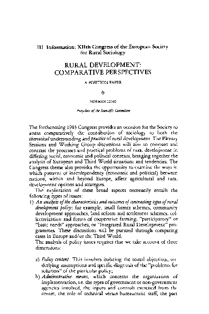 (PDF) Rural Development: Comparative Perspectives:A Position Paper ...