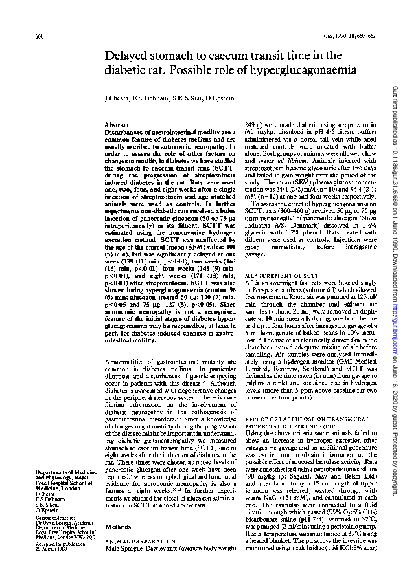 (PDF) Delayed stomach to caecum transit time in the diabetic rat ...