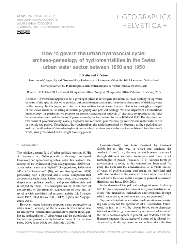 (PDF) How to govern the urban hydrosocial cycle: archaeo-genealogy of ...