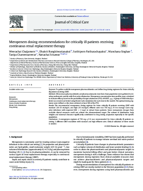 (PDF) Meropenem dosing recommendations for critically ill patients ...