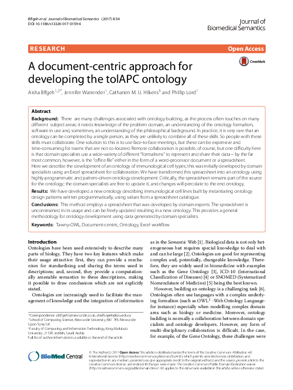 (PDF) A document-centric approach for developing the tolAPC ontology