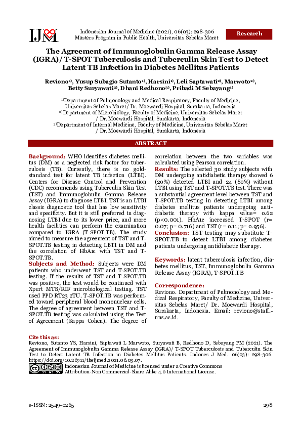(PDF) The Agreement of Immunoglobulin Gamma Release Assay (IGRA)/ T ...