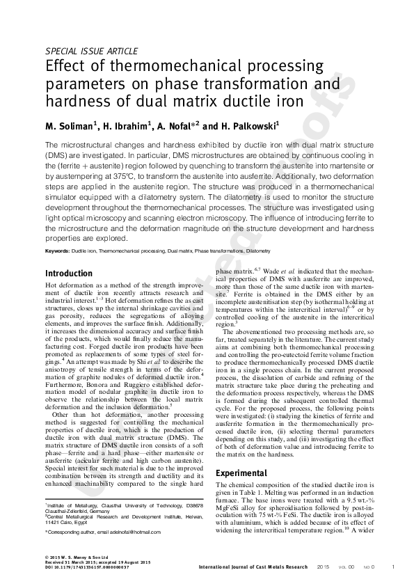 (PDF) The Effect of Thermo-Mechanical Processing Parameters on Microstructure and Mechanical ...