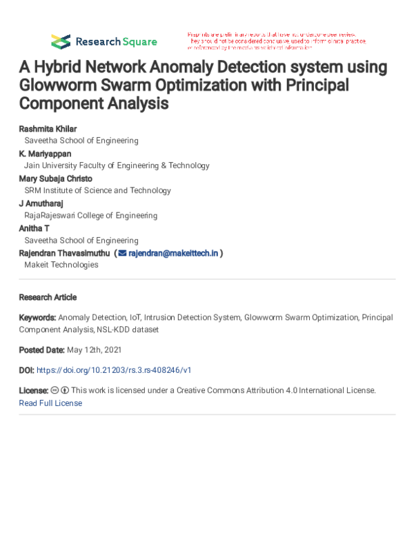 A Hybrid Network Anomaly Detection System Using Glowworm Swarm Optimization With Principal 