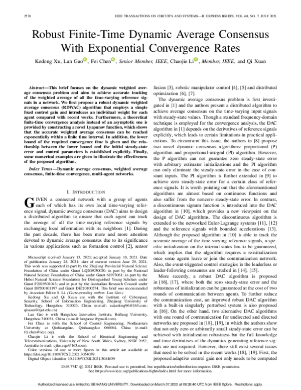 (PDF) Robust Finite-Time Dynamic Average Consensus With Exponential ...