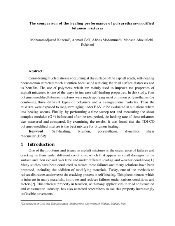 (PDF) The comparison of the healing performance of polyurethane ...