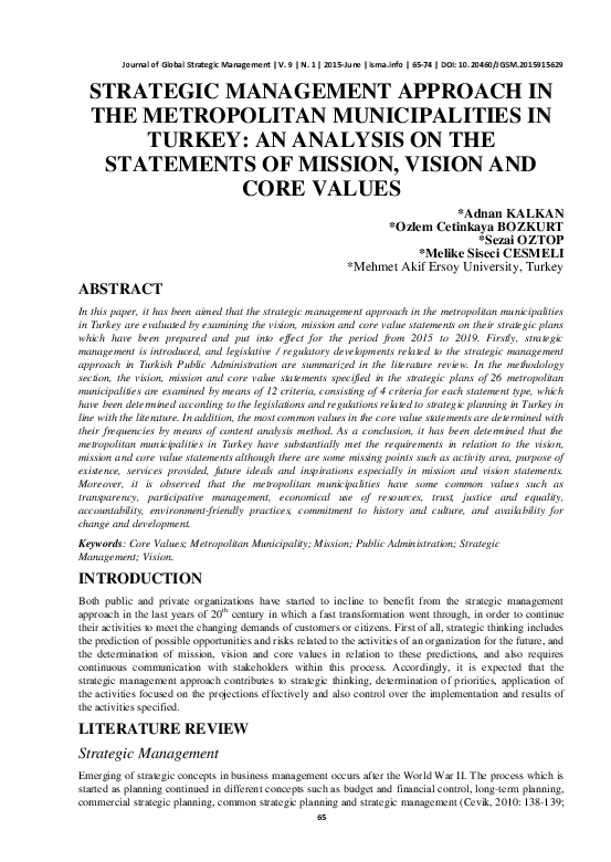 (PDF) Strategic Management Approach in the Metropolitan Municipalities ...