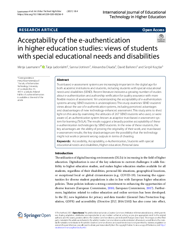 (PDF) E-Authentication Acceptance Among SEND Students