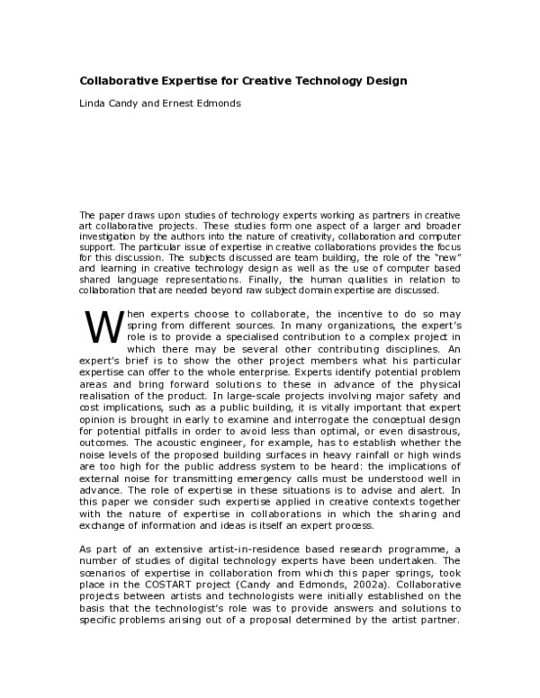 (PDF) Collaborative expertise for creative technology design