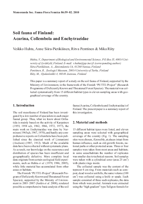 (PDF) Soil fauna of Finland: Acarina, Collembola and Enchytraeidae