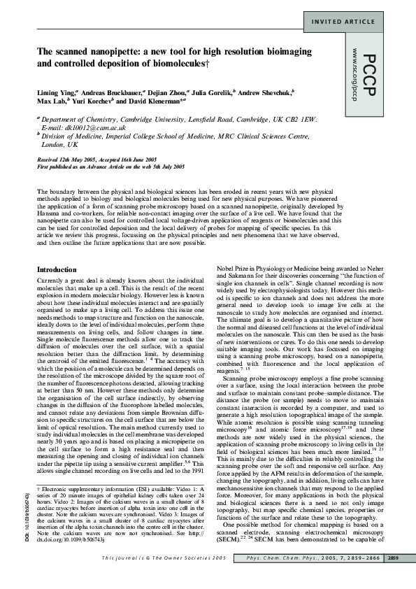 (PDF) The scanned nanopipette: a new tool for high resolution ...