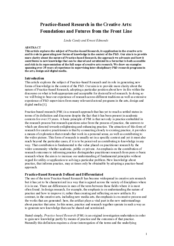 (PDF) Practice-Based Research in the Creative Arts: Foundations and ...