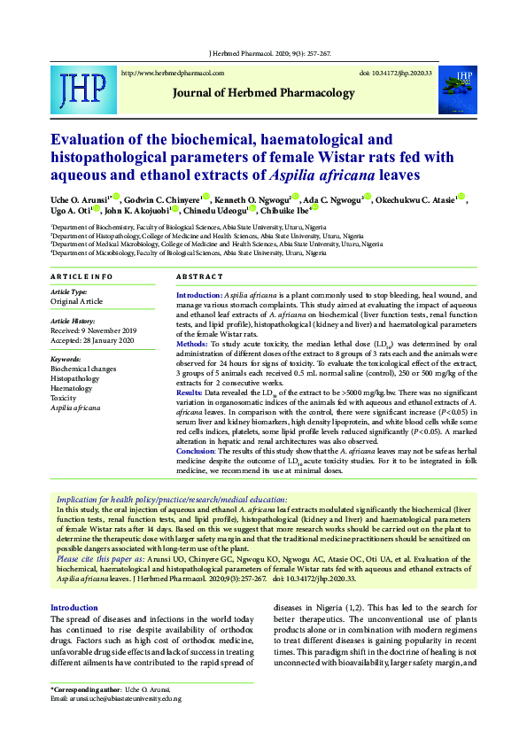 (PDF) Evaluation of the biochemical, haematological and ...