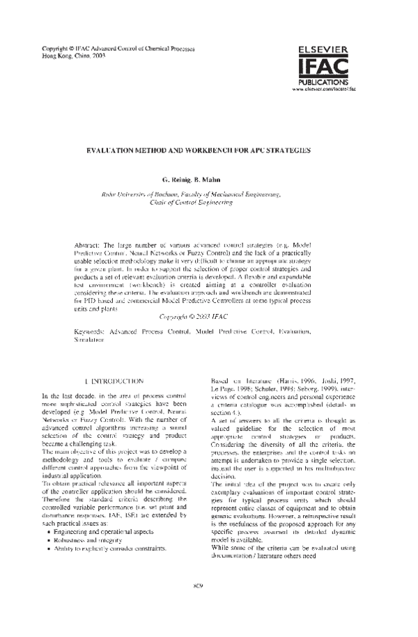 (PDF) Evaluation Method and Workbench for APC Strategies