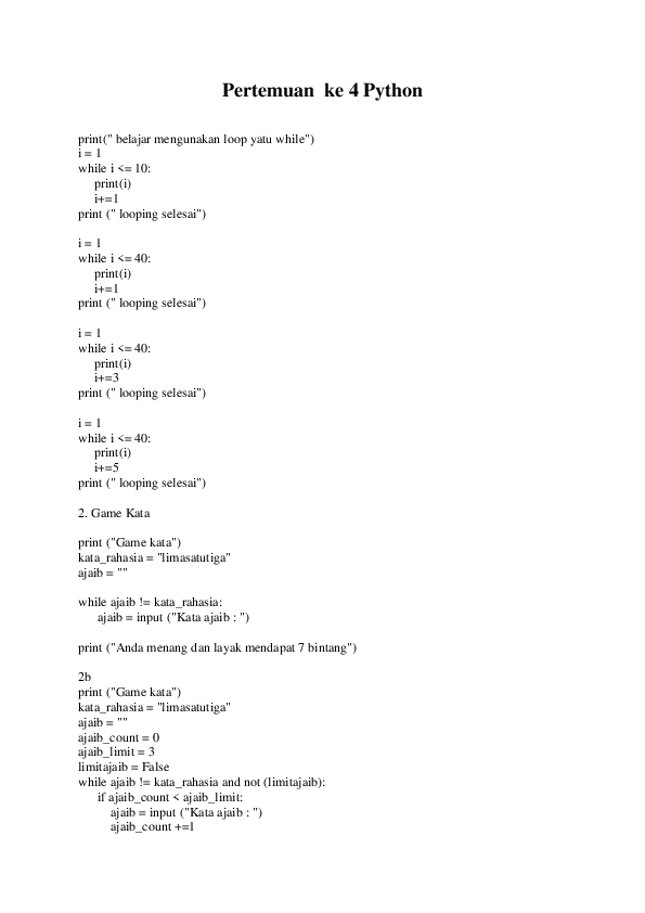 (PDF) Pertemuan ke 4 Python ( Testing dan implementasi)