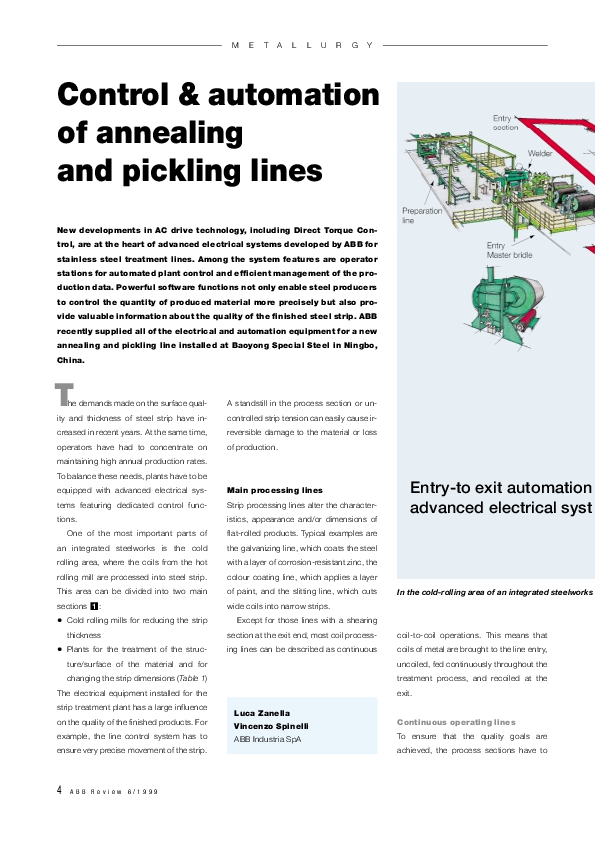 (PDF) Control & automation of annealing and pickling lines