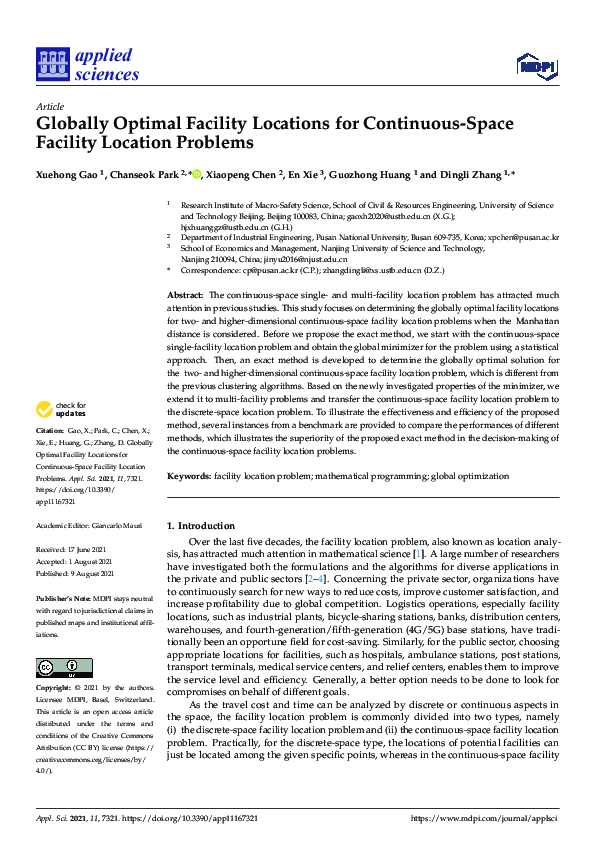 (PDF) Globally Optimal Facility Locations for Continuous-Space Facility Location Problems