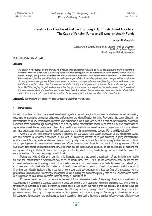 (PDF) Infrastructure Investment and the Emerging Role of Institutional ...