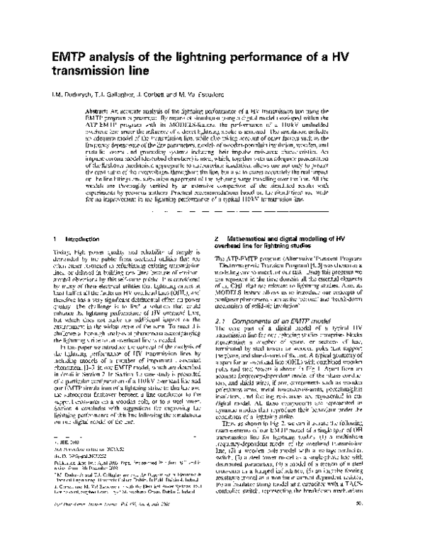 (PDF) EMTP analysis of the lightning performance of a HV transmission line