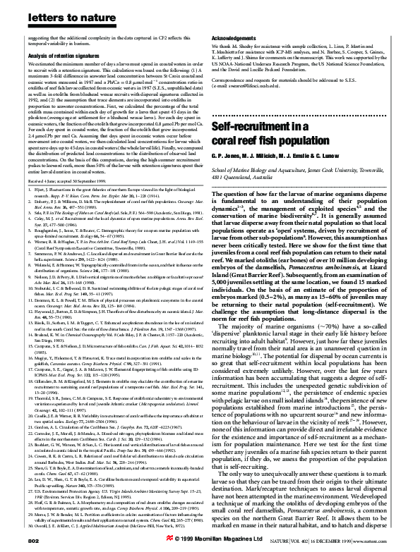 (PDF) Self-recruitment in a coral reef fish population