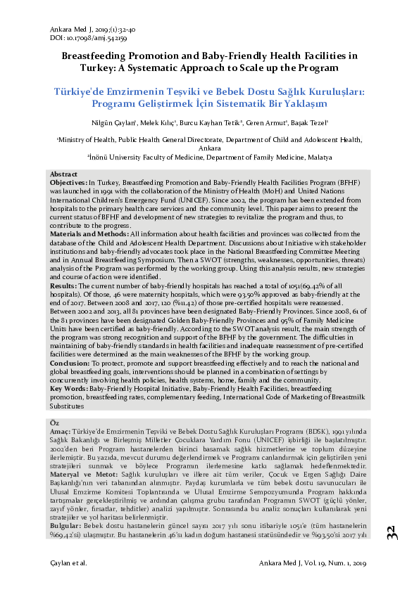 (PDF) Breastfeeding Promotion and Baby-Friendly Health Facilities in Turkey: A Systematic ...