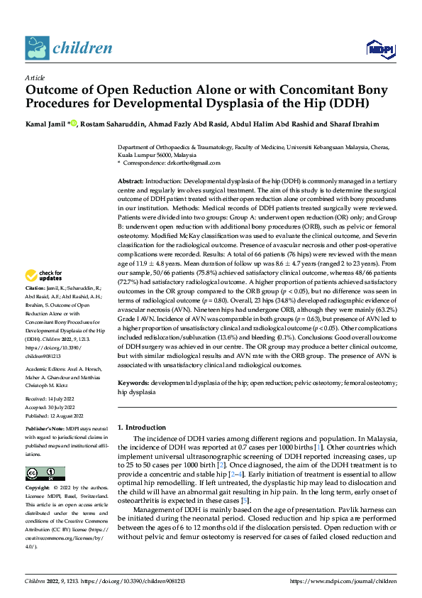(PDF) Outcome of Open Reduction Alone or with Concomitant Bony ...
