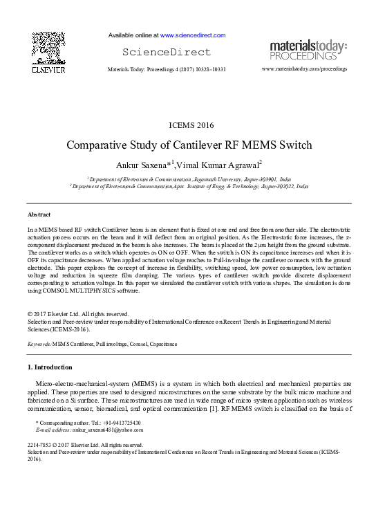 (PDF) Comparative Study of Cantilever RF MEMS Switch
