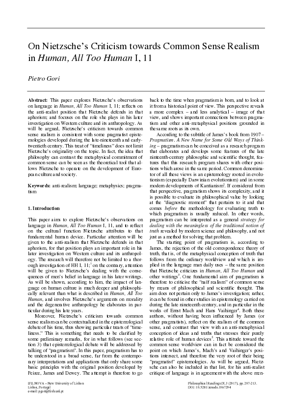 (PDF) On Nietzsche’s Criticism Towards Common Sense Realism in Human ...