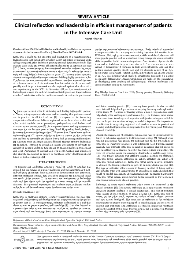 (PDF) Clinical reflection and leadership in efficient management of ...