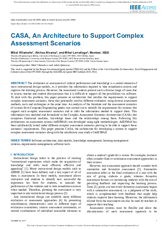 (PDF) CASA, An Architecture to Support Complex Assessment Scenarios