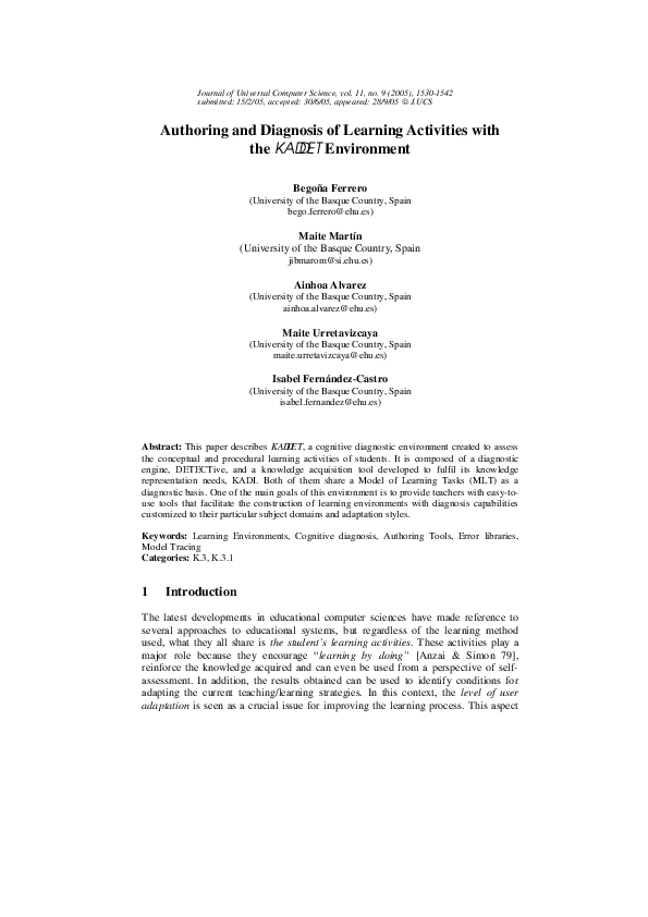 (PDF) Authoring and Diagnosis of Learning Activities with the KADD ET ...