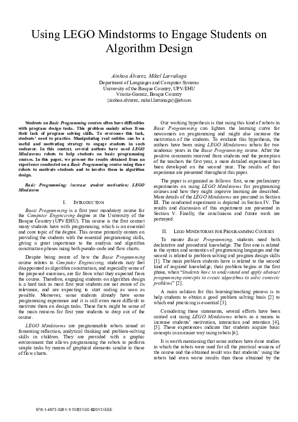 (PDF) Using LEGO mindstorms to engage students on algorithm design ...