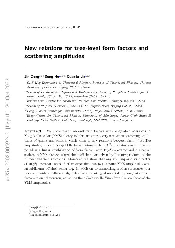 (PDF) New relations for tree-level form factors and scattering amplitudes