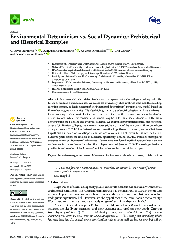 (PDF) Environmental Determinism vs. Social Dynamics: Prehistorical and Historical Examples