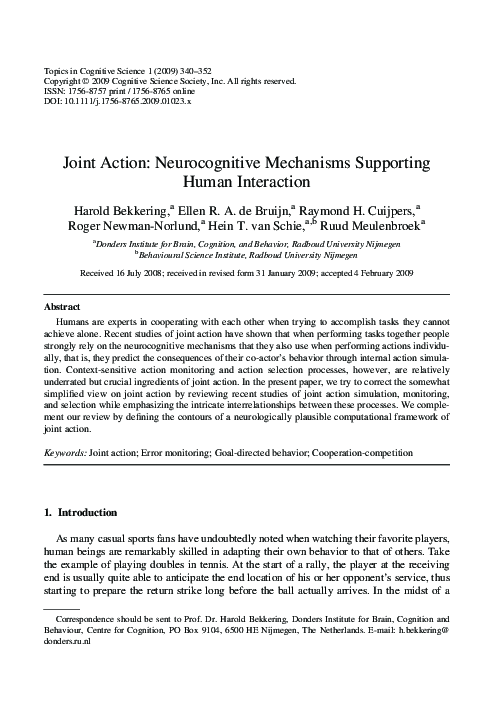 (PDF) Joint Action: Neurocognitive Mechanisms Supporting Human Interaction
