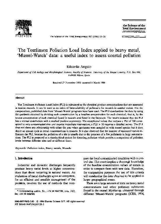 (PDF) The Tomlinson Pollution Load Index applied to heavy metal ...
