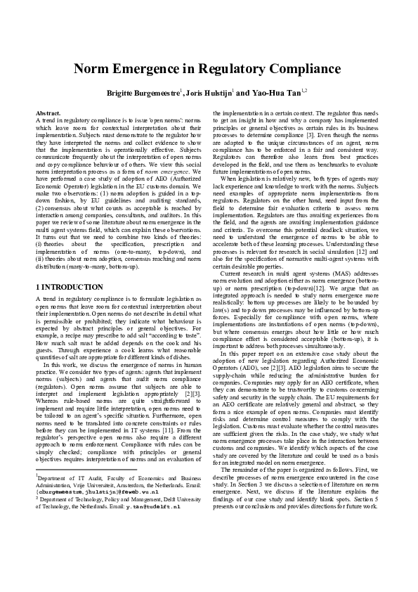 (PDF) Norm Emergence in Regulatory Compliance