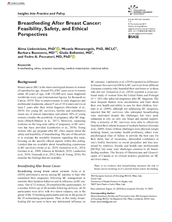 (PDF) Breastfeeding After Breast Cancer: Feasibility, Safety, and ...