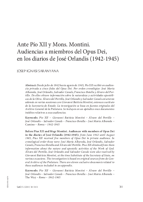 (PDF) Vol. 5/2011 - Ante Pío XII y Mons. Montini. Audiencias a miembros ...