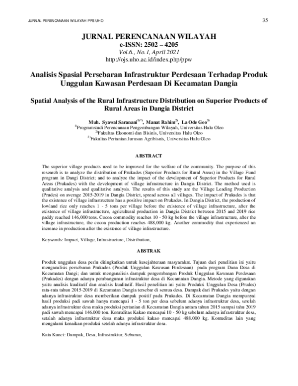 (PDF) Analisis Spasial Persebaran Infrastruktur Perdesaan Terhadap Produk Unggulan Kawasan ...