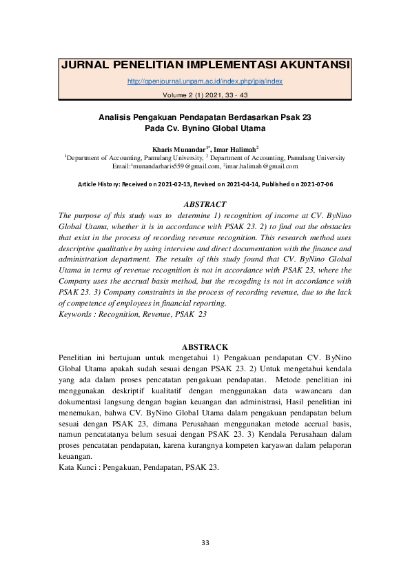(PDF) Analisis Pengakuan Pendapatan Berdasarkan Psak 23 Pada Cv. Bynino ...