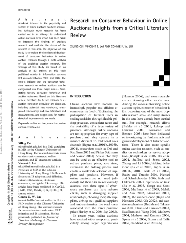 (PDF) Research on Consumer Behaviour in Online Auctions: Insights from ...