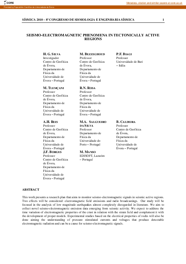 (PDF) Seismo-Electromagnetic Phenomena in Tectonically Active Regions