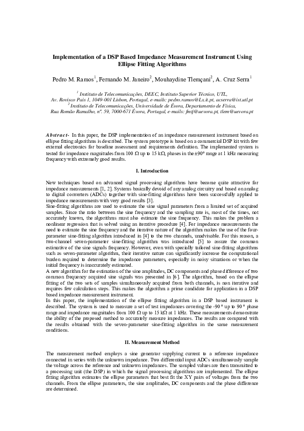 (PDF) Implementation of a DSP Based Impedance Measurement Instrument Using Ellipse Fitting ...