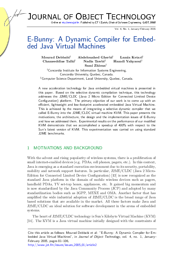 (PDF) E-Bunny: A Dynamic Compiler for Embedded Java Virtual Machines