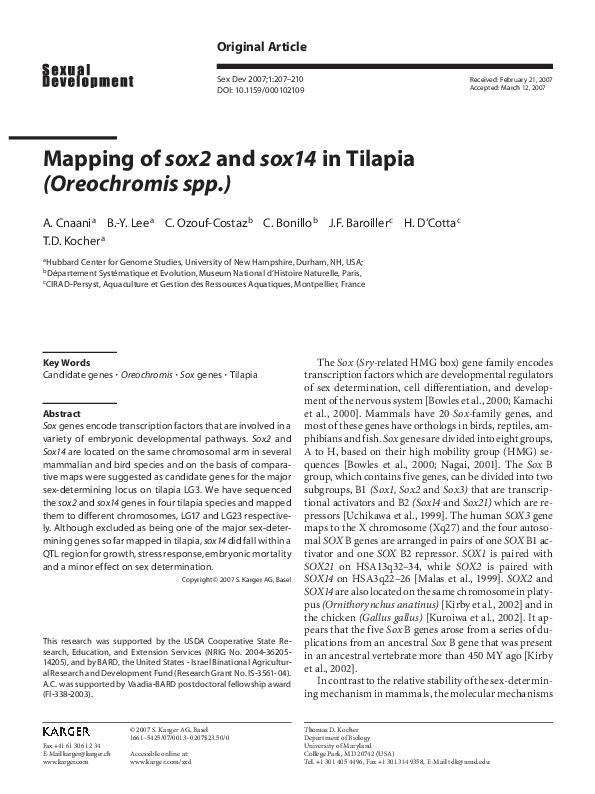 (PDF) Mapping of sox2 and sox14 in Tilapia (Oreochromis spp.)